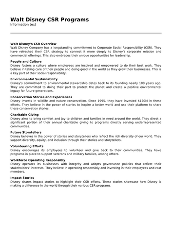 Walt Disney CSR Programs | Teaching Resources