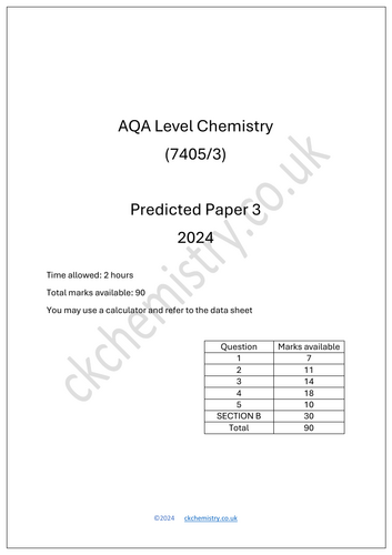 AQA A Level Chemistry Practice/Mock Paper 3 | Teaching Resources