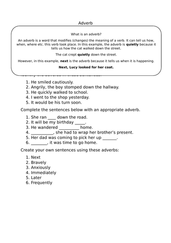 Adverb Worksheet | Teaching Resources