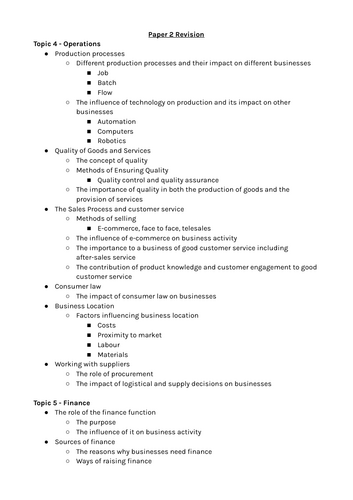 GCSE Business OCR Paper 2 Revision Topics | Teaching Resources