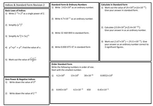 GCSE Foundation Maths Revision Sheet - Indices & Standard Form ...