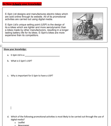 EDUQAS GCSE Business Activity Starter Booklet | Teaching Resources