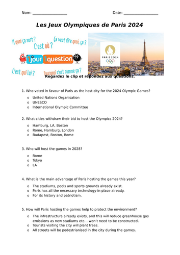 Les Jeux Olympiques Paris 2024 | Teaching Resources