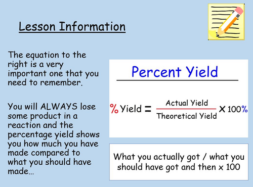AQA GCSE Chemistry Percentage Yield Full Lesson Presentation and ...