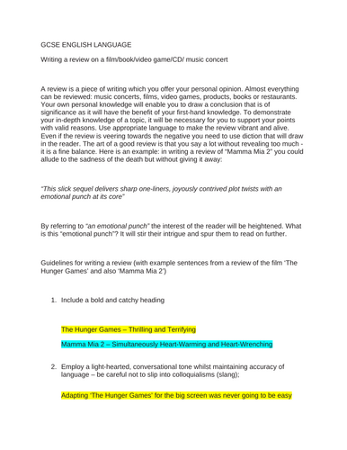 Guidance on writing a Review for WJEC GCSE ENGLISH LANGUAGE | Teaching ...