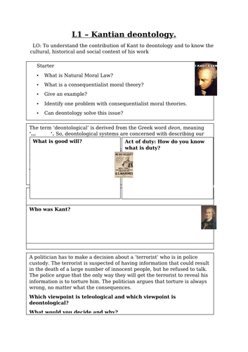 Complete booklet for A level edexcel Philosophy and Ethics - Deontology ...