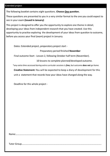 Extended project/mock exam paper GCSE Graphics. | Teaching Resources