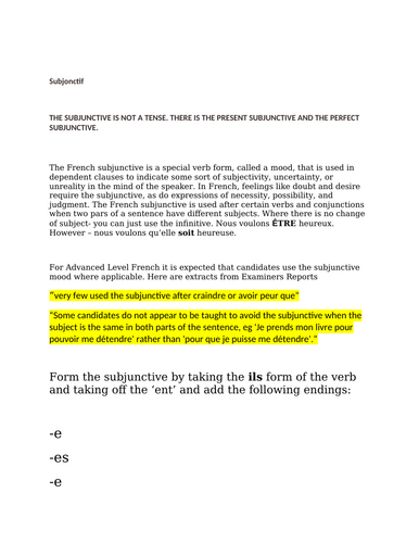 GCSE FRENCH revising the subjunctive | Teaching Resources