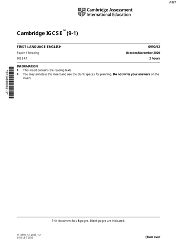 Cambridge IGCSE Paper 1 Reading - First Language English | Teaching ...