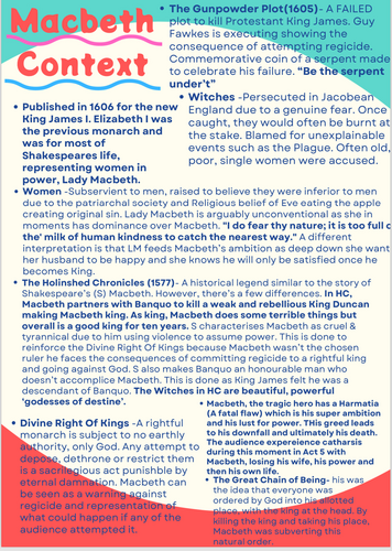 GCSE Macbeth Context cheat sheet! | Teaching Resources