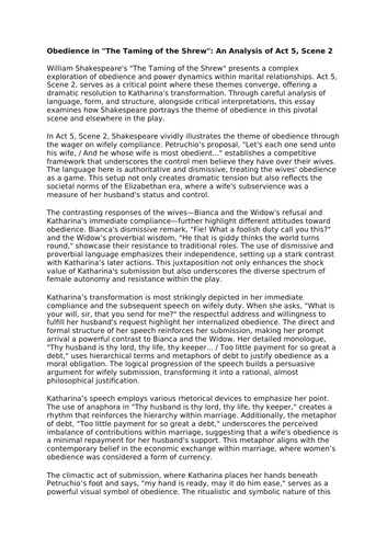 Taming of the Shrew model essay on OBEDIANCE A LEVELAct5scene2 EXAM ...