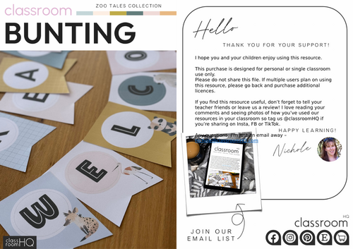 Wild Animal Zoo Theme Classroom Decor Bunting Bulletin Board Letters ...