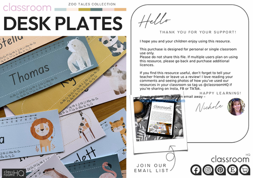 Wild Animal Zoo Theme Classroom Decor Student Desk Plates | ZOO TALES ...