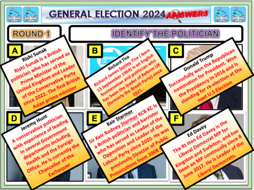 General Election 2024 Quiz (Rishi Sunak v Keir Starmer) | Teaching ...