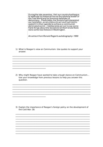 Superpower Relations and the Cold War- Ronald Reagan | Teaching Resources