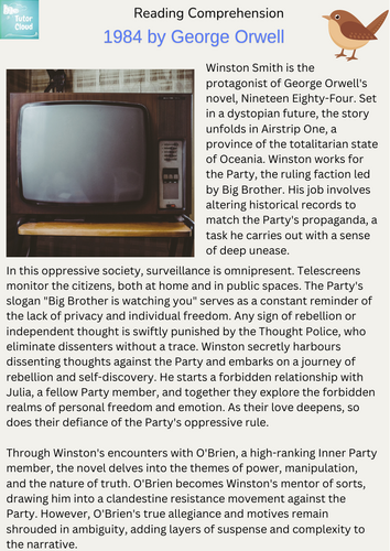 1984 by George Orwell Reading Comprehension Worksheet | Teaching Resources