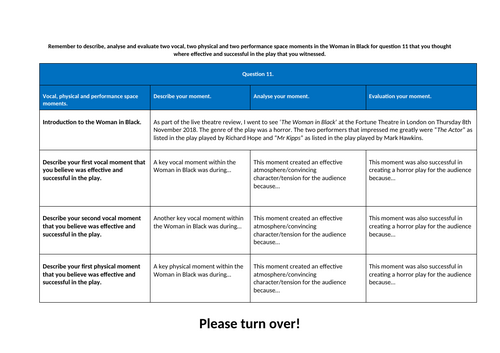 Writing frames for section B and C of the written paper for GCSE drama ...