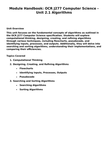 Ocr Gcse J277 Algorithms Unit 6 Full Unit Teaching Resources