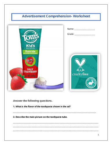 Advertisement Comprehension - Silly Strawberry | Teaching Resources