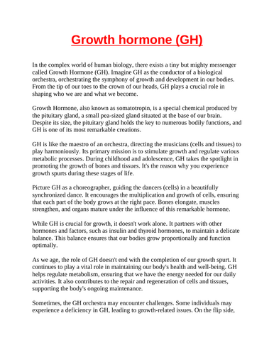 Growth hormone (GH) : Reading Comprehension with Multiple choice ...
