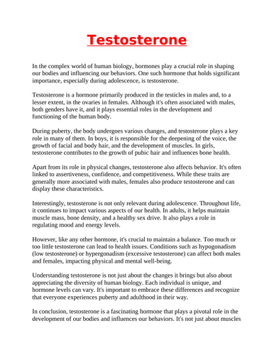 Testosterone : Reading Comprehension with Multiple choice Questions ...