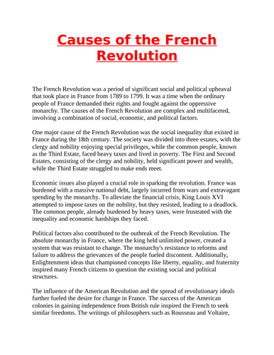 Causes of the French Revolution : Reading Comprehension + Multiple ...
