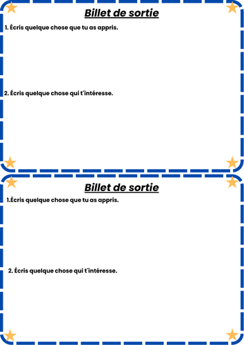 French Assessment - Billet de sortie | Teaching Resources