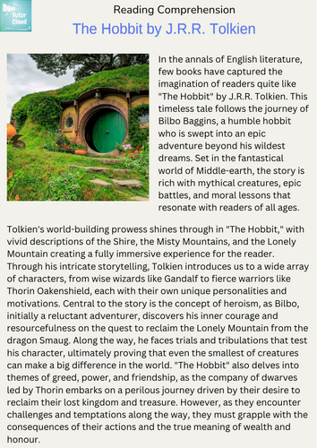 The Hobbit by J.R.R. Tolkien Reading Comprehension Worksheet | Teaching ...