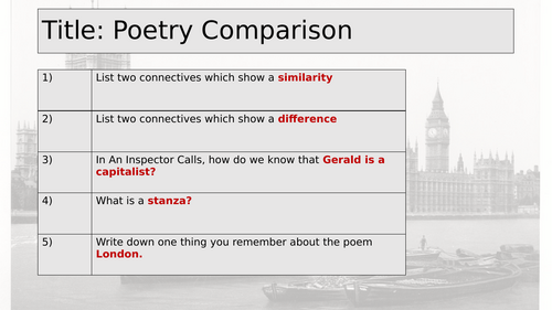 My Last Duchess and London Comparison- Low Abilty | Teaching Resources