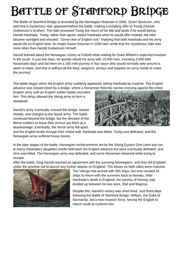 KS3 Hastings to Magna Carta: Lesson 2 - The Battle of Stamford Bridge ...