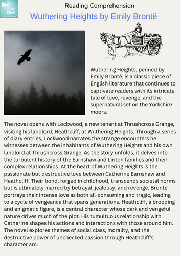 Wuthering Heights by Emily Brontë Reading Comprehension Worksheet ...