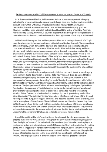 Grade A* Streetcar Tragedy Essay | Teaching Resources
