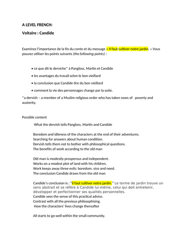 "Candide" Voltaire; Writing a Critical Response A LEVEL FRENCH ...