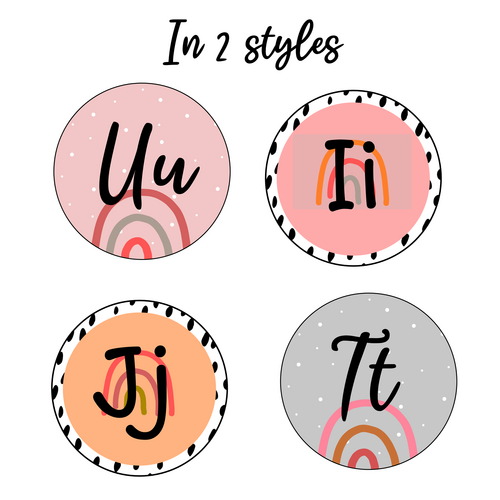 Alphabet Flash Cards, Round Rainbow Boho Alphabet Flash Cards, Editable ...