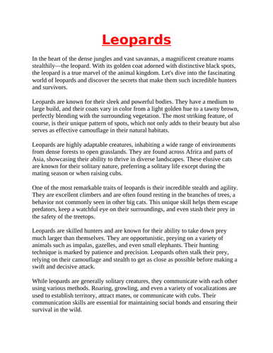 Leopards : Reading Comprehension with Multiple choice Questions ...