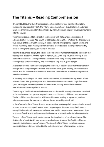 The Titanic – Reading Comprehension | Teaching Resources