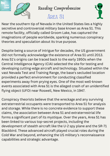 Area 51 Reading Comprehension | Teaching Resources