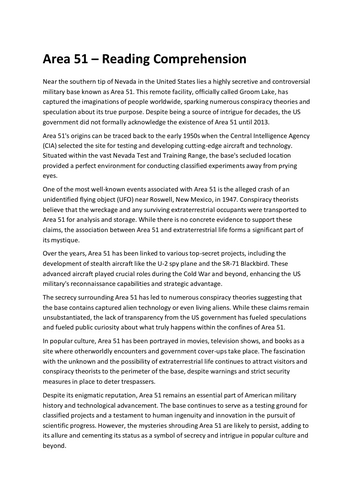 Area 51 - Reading Comprehension | Teaching Resources