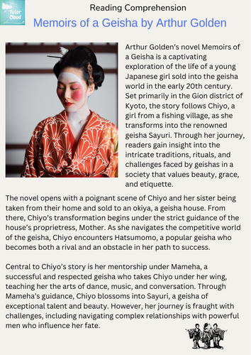 Memoirs of a Geisha by Arthur Golden Reading Comprehension Worksheet ...