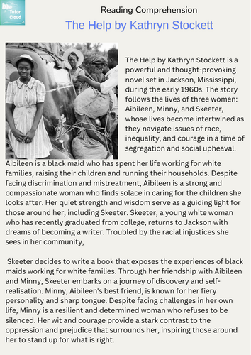 The Help by Kathryn Stockett Reading Comprehension Worksheet | Teaching ...