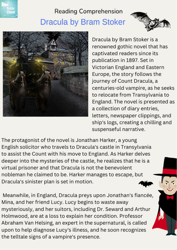 Dracula by Bram Stoker Reading Comprehension Worksheet | Teaching Resources