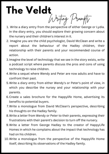 The Veldt Post-Reading Creative Writing Prompts | Teaching Resources