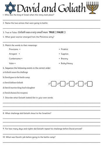 David and Goliath Reading | Teaching Resources