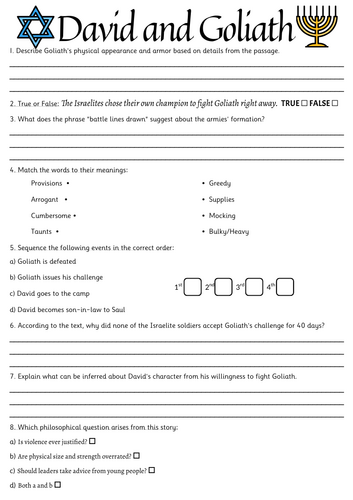 David and Goliath Reading | Teaching Resources