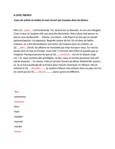 French A LEVEL writing exam exercises with answer key | Teaching Resources