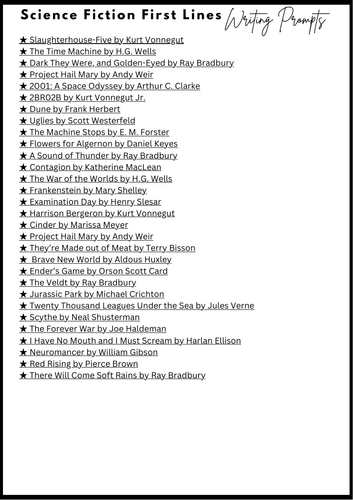Science Fiction Writing Famous First Lines Creative Writing Prompts ...
