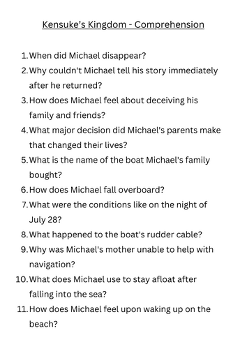 Kensuke's Kingdom - Comprehension | Teaching Resources