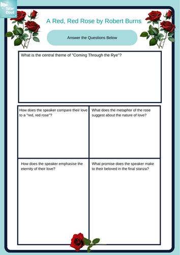 A Red, Red Rose by Robert Burns Poetry Worksheet | Teaching Resources