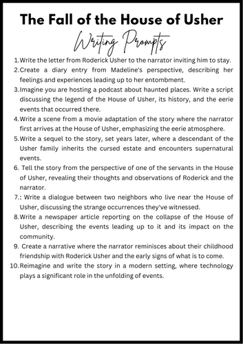 The Fall of the House of Usher Post-Reading Creative Writing Prompts ...