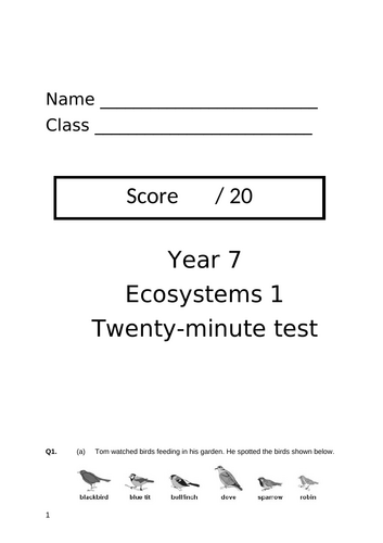 Year 7 AQA science 20 minute tests | Teaching Resources